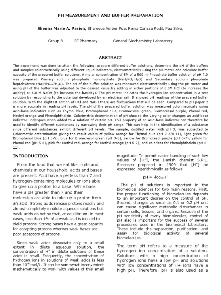 Ph Measurement And Buffer Preparation Pdf Ph Buffer Solution