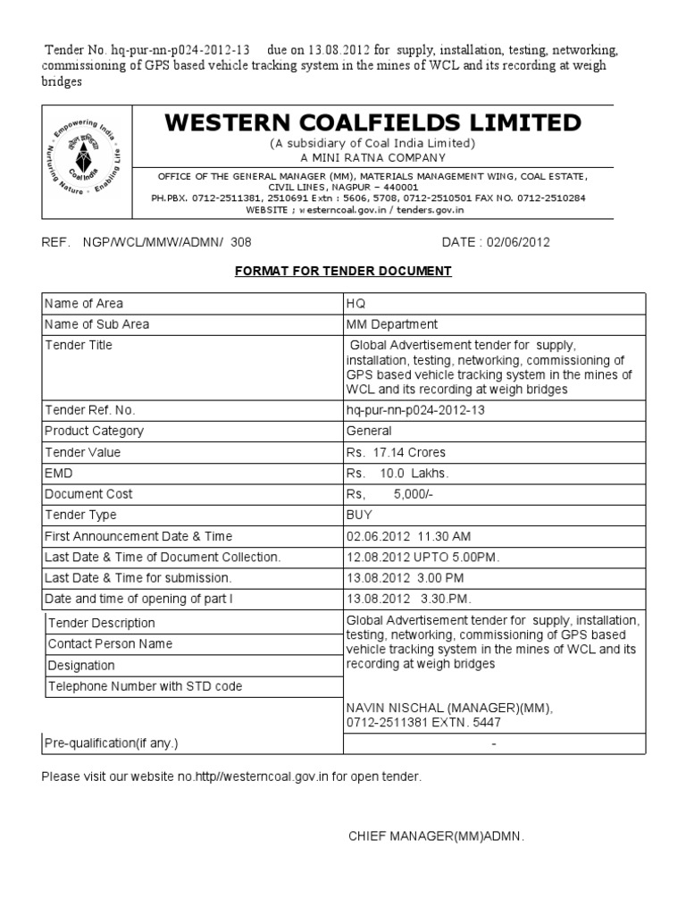 WCL GPS Tender Document | PDF | Letter Of Credit | Invoice