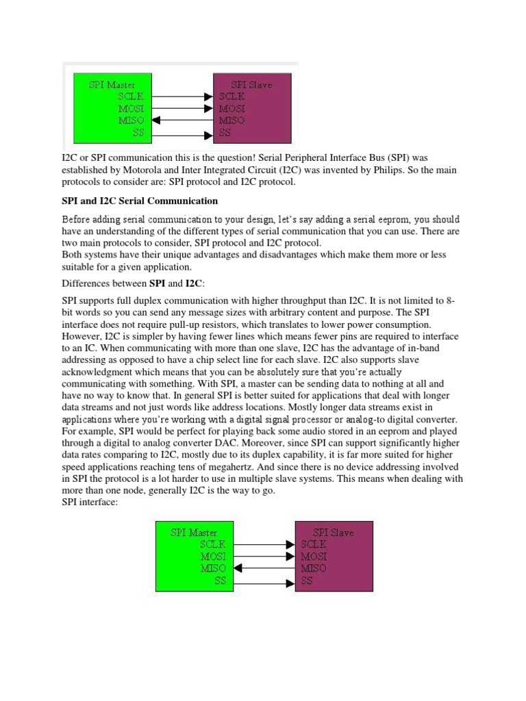 Difference Between I2c And Spi Pdf Digital Electronics