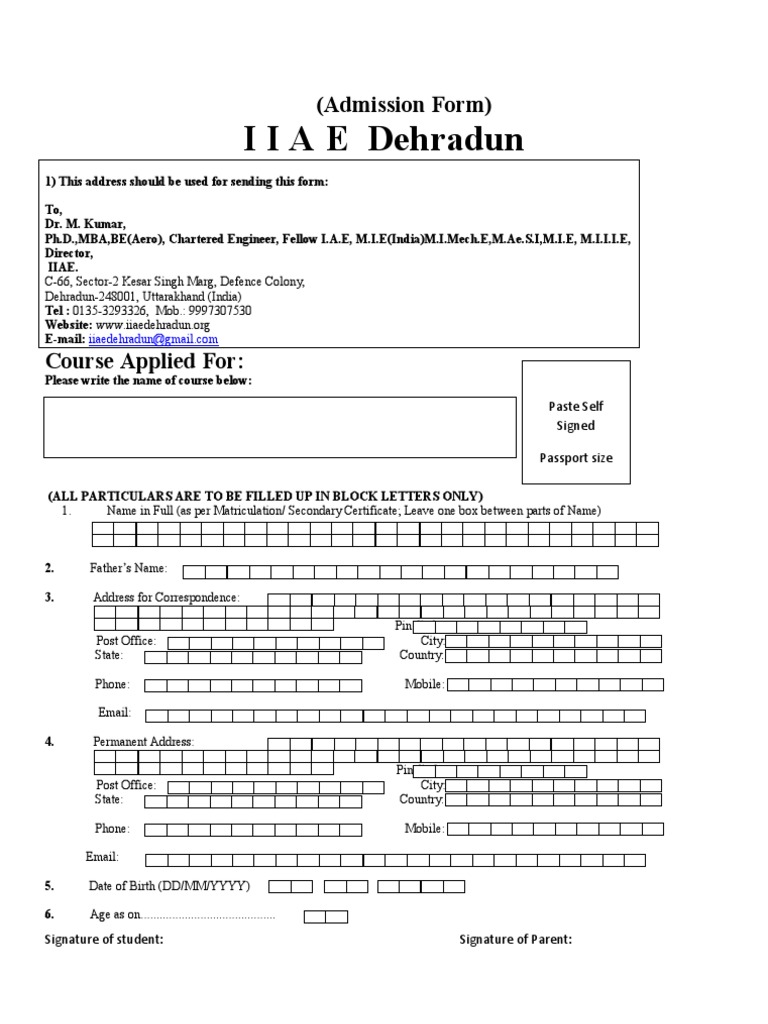 Iiae Application Form | PDF | Academic Degree | University