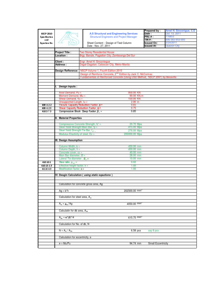RCC Column Design for 20ft Span | PDF | Strength Of Materials | Bending
