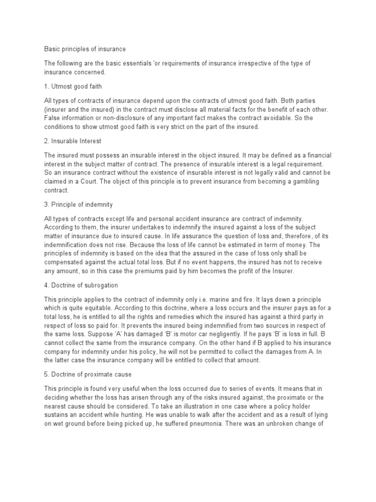 Basic Principles of Insurance | PDF | Indemnity | Insurance