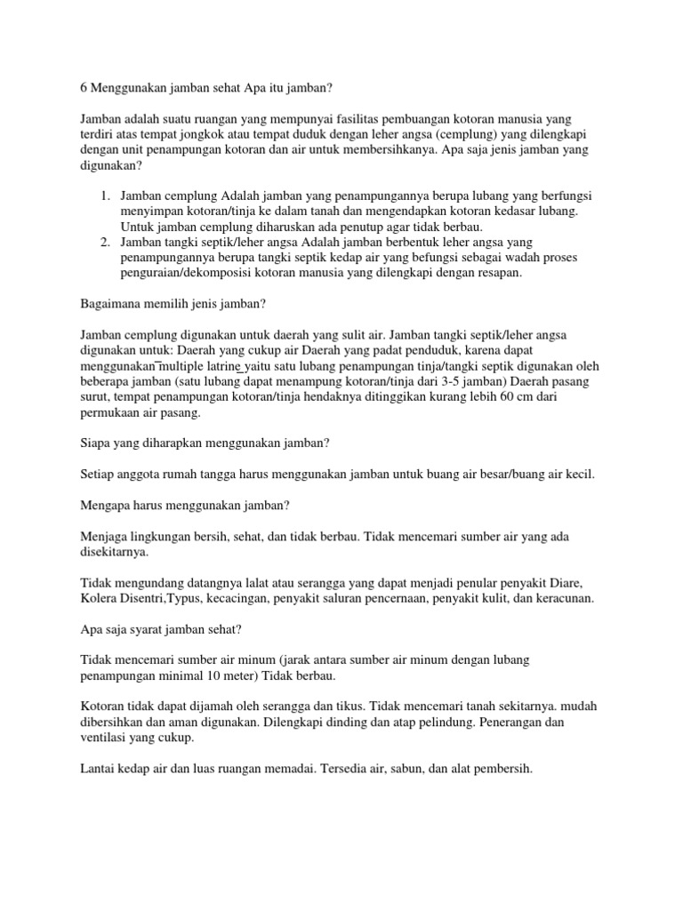 6 Menggunakan Jamban Sehat Apa Itu Jamban | PDF