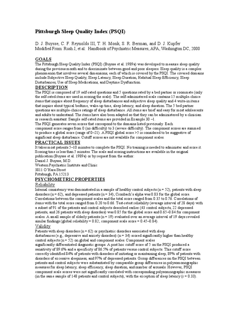 PSQI | PDF | Sleep | Sleep Disorder