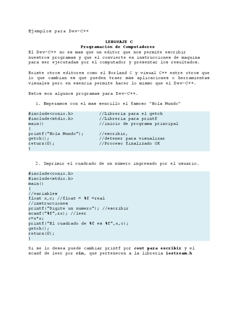 Ejemplos para Dev-C | PDF | Comillas | Entero