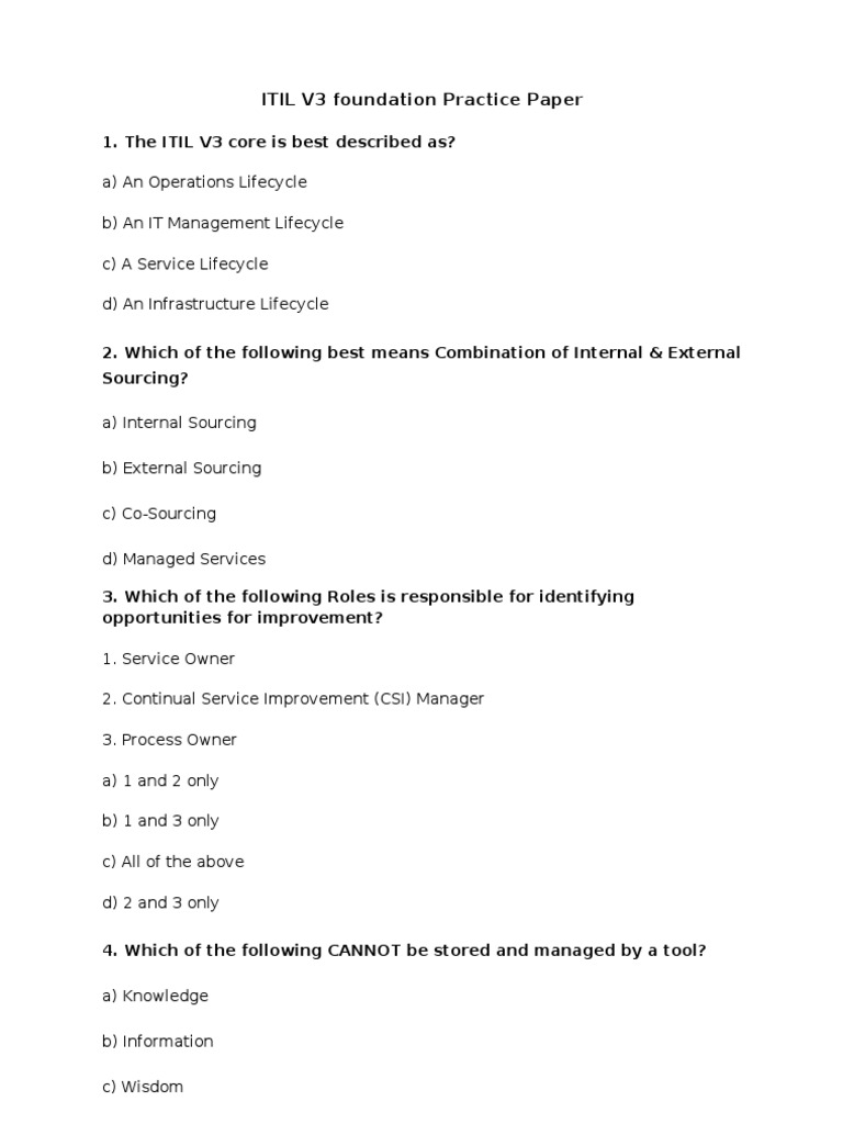 ITIL Foundation Exam Paper | PDF | Itil | Business Process
