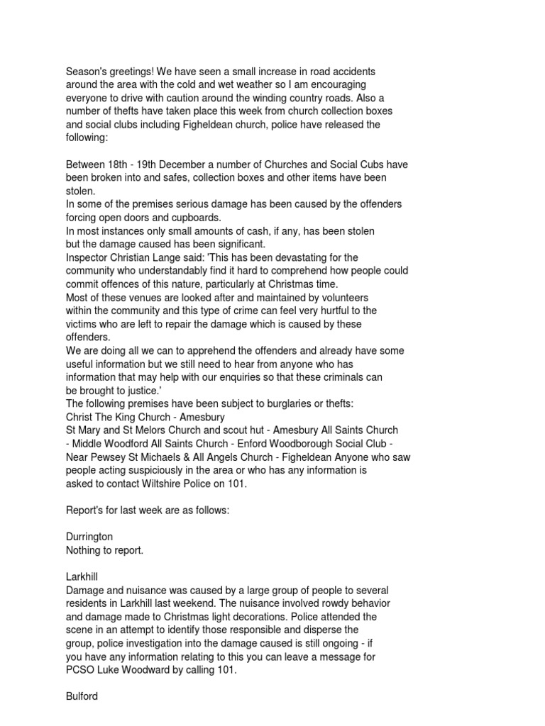 Monthly Police Report | PDF | Crime & Violence | Crime Thriller