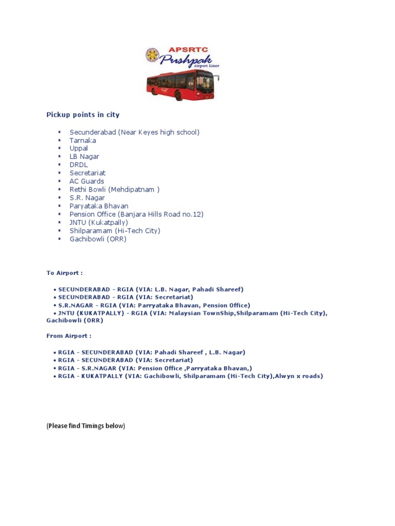 Pushpak APSRTC Airport Bus | PDF
