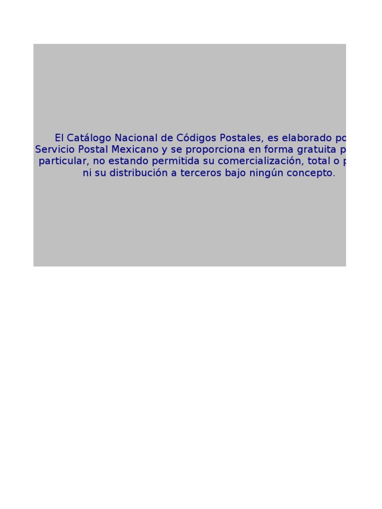 Catálogo Nacional de Códigos Postales | PDF | Sistema postal ...