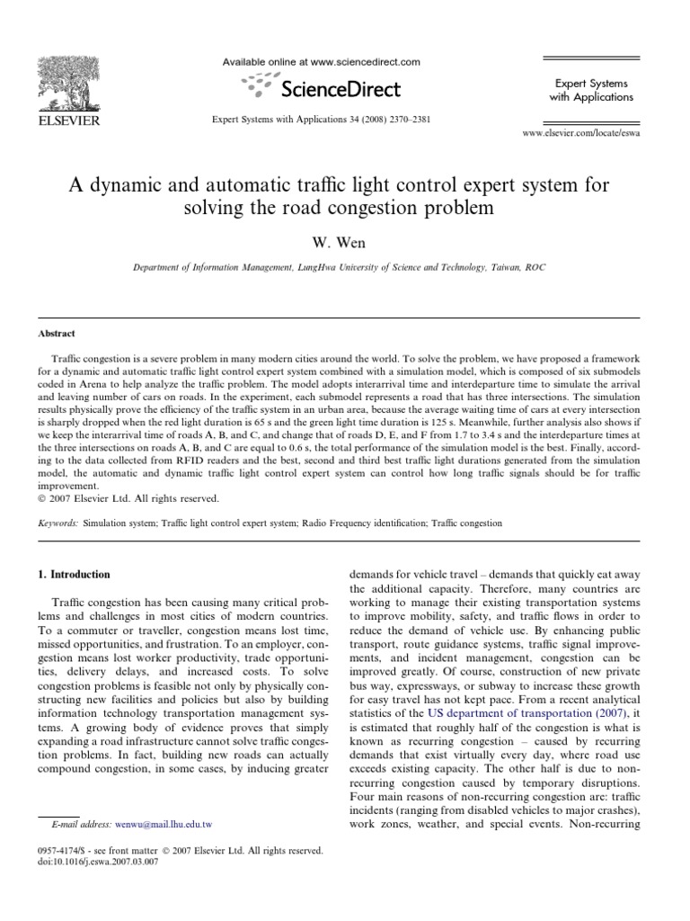 EC1-dynamic Traffic Light Control System | PDF | Traffic Congestion | Personal Digital Assistant