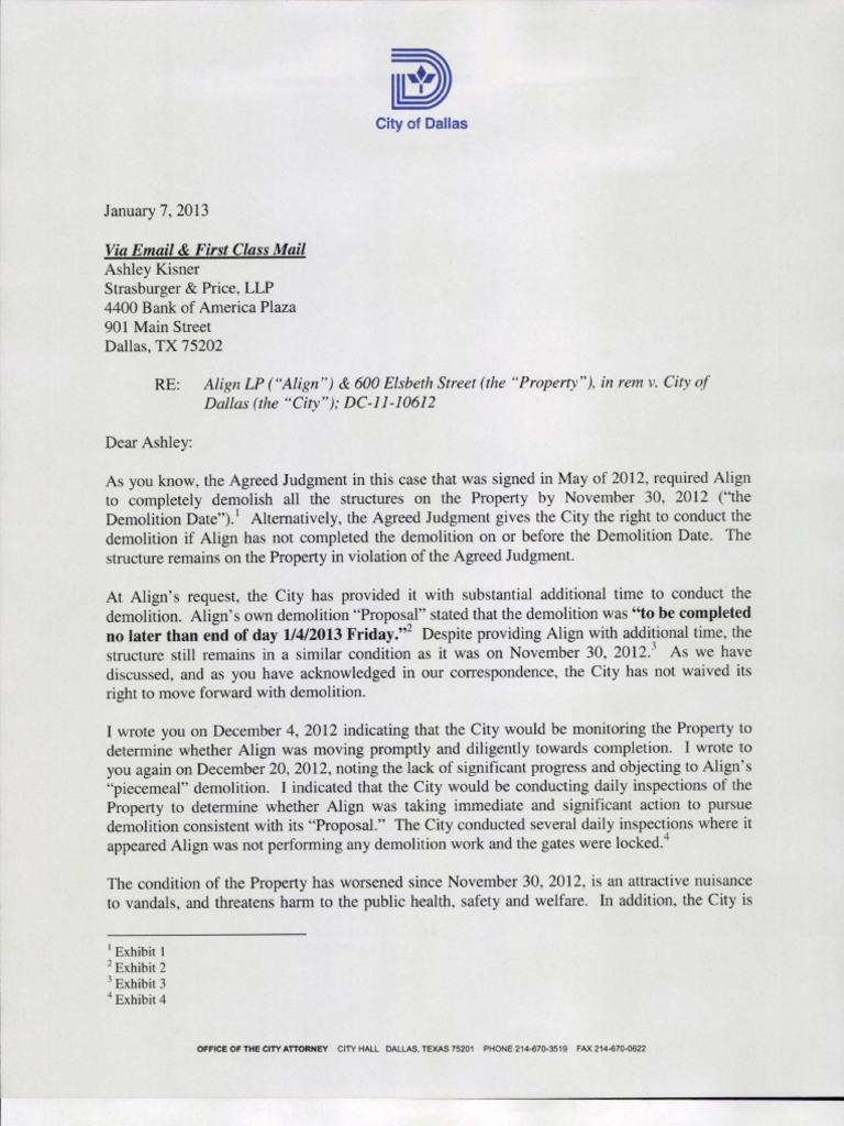 Demolition Letter for 600 Elsbeth | Government | Politics