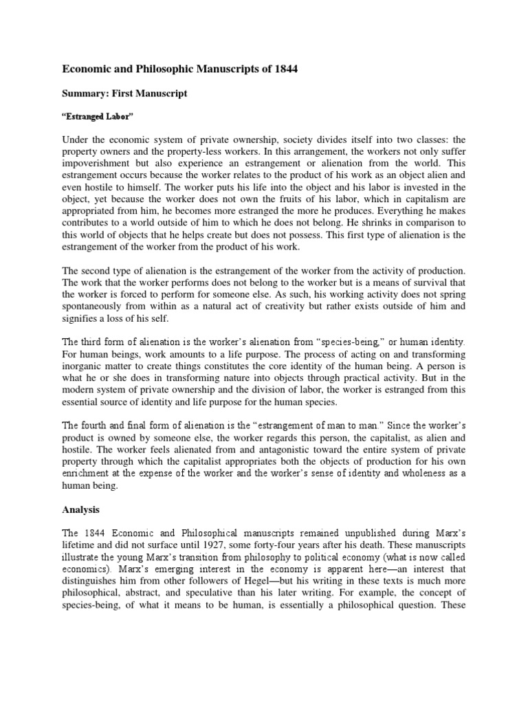 Economic and Philosophic Manuscripts of 1844 | PDF | Social Alienation ...