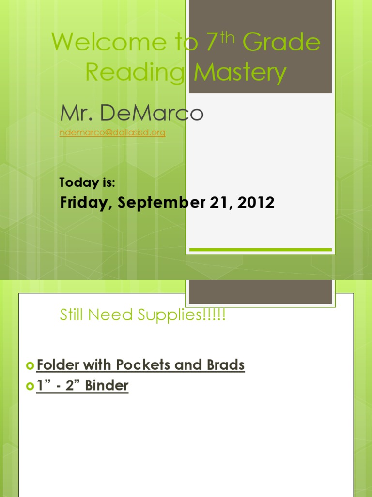 7th Grade Reading Agenda | PDF | Language Arts & Discipline