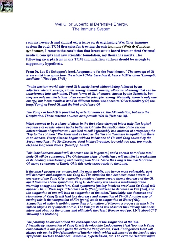Wei Qi or Superficial Defensive Energy | PDF | Traditional Chinese ...