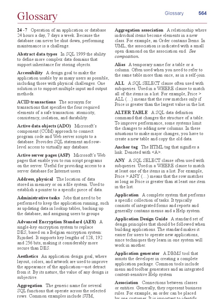 Database Glossary | PDF