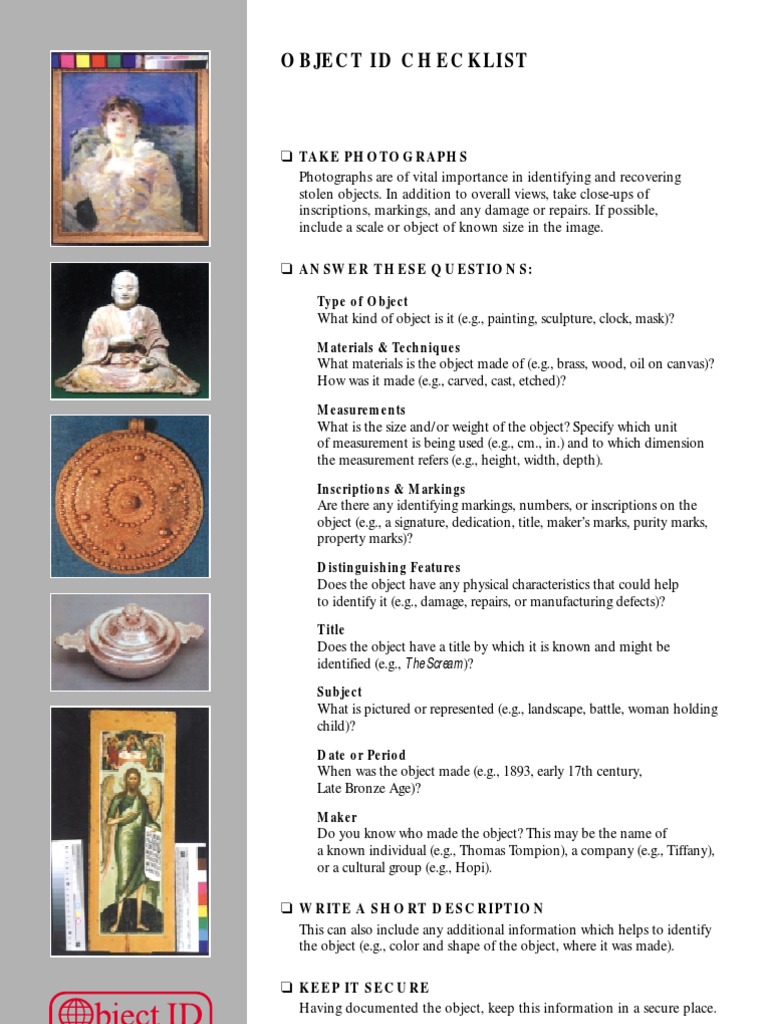 Object Id Checklist: Take Photographs | PDF