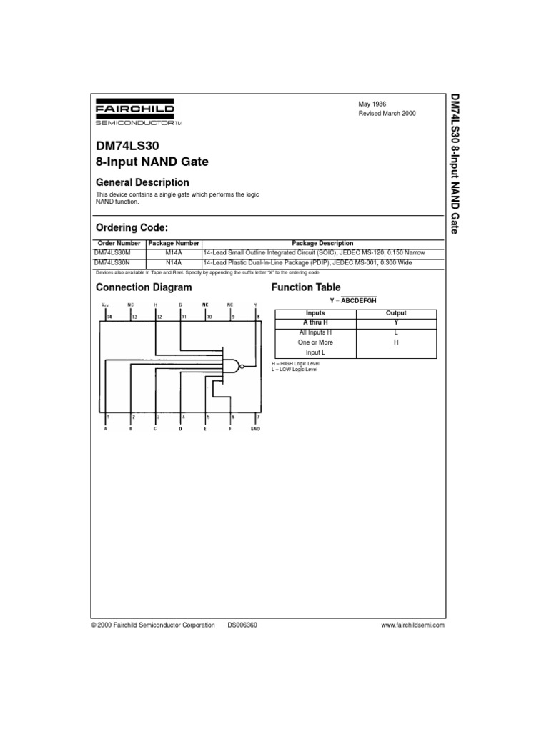 74LS30 Datasheet | PDF | Electronic Circuits | Electronic Engineering
