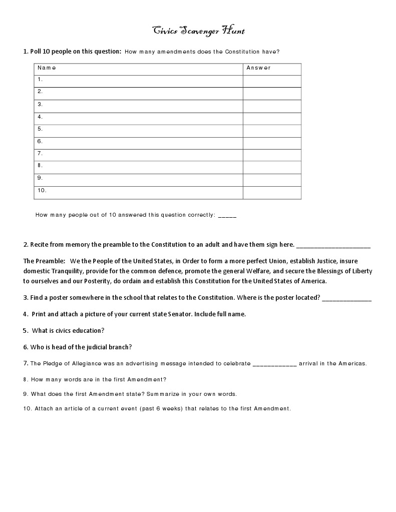 Civics Scavenger Hunt | PDF