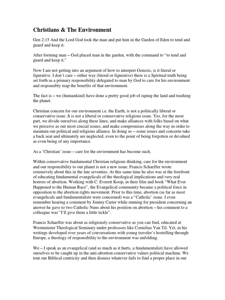 Christians and The Environment | PDF | Christian Fundamentalism ...