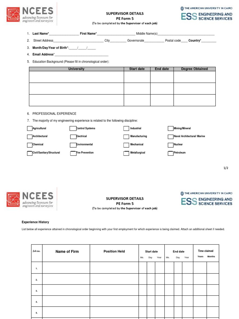 Supervisor Details for PE Form 5 | PDF