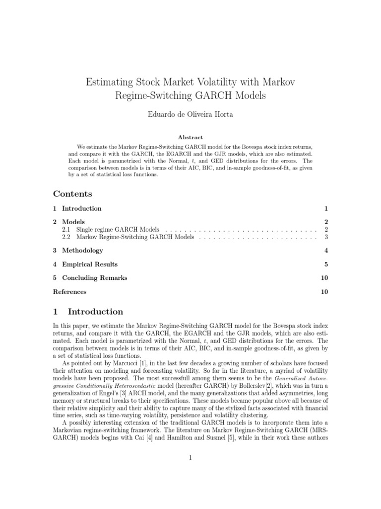 Estimating stock volatility with Markov regime-switching GARCH models | PDF | Heteroscedasticity ...