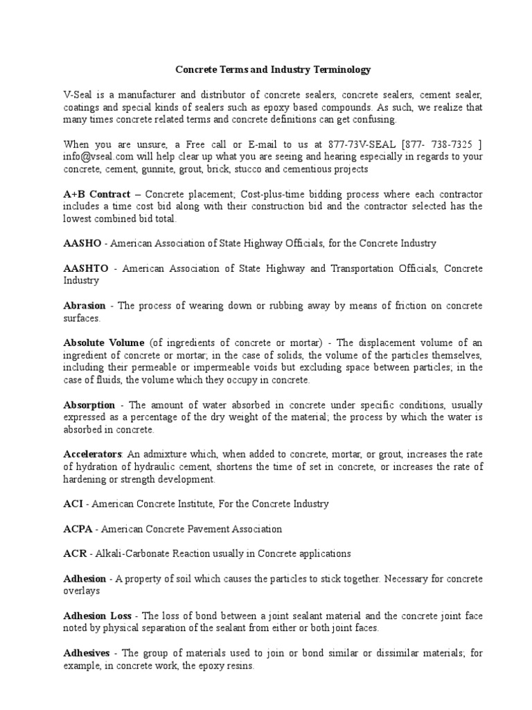 Concrete Terms and Industry Terminology | PDF | Concrete | Mortar (Masonry)