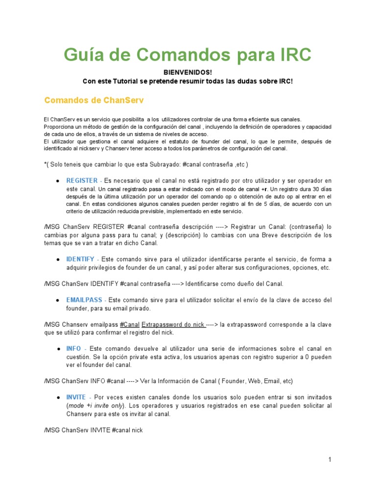 Tutorial Comandos IRC | PDF | Correo electrónico | Contraseña