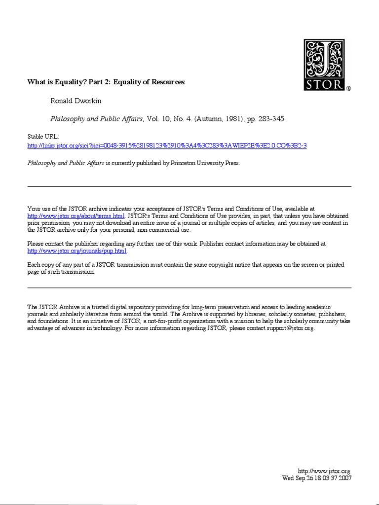 What Is Equality? Part 2: Equality of Resource Ronald Dworkin | PDF ...