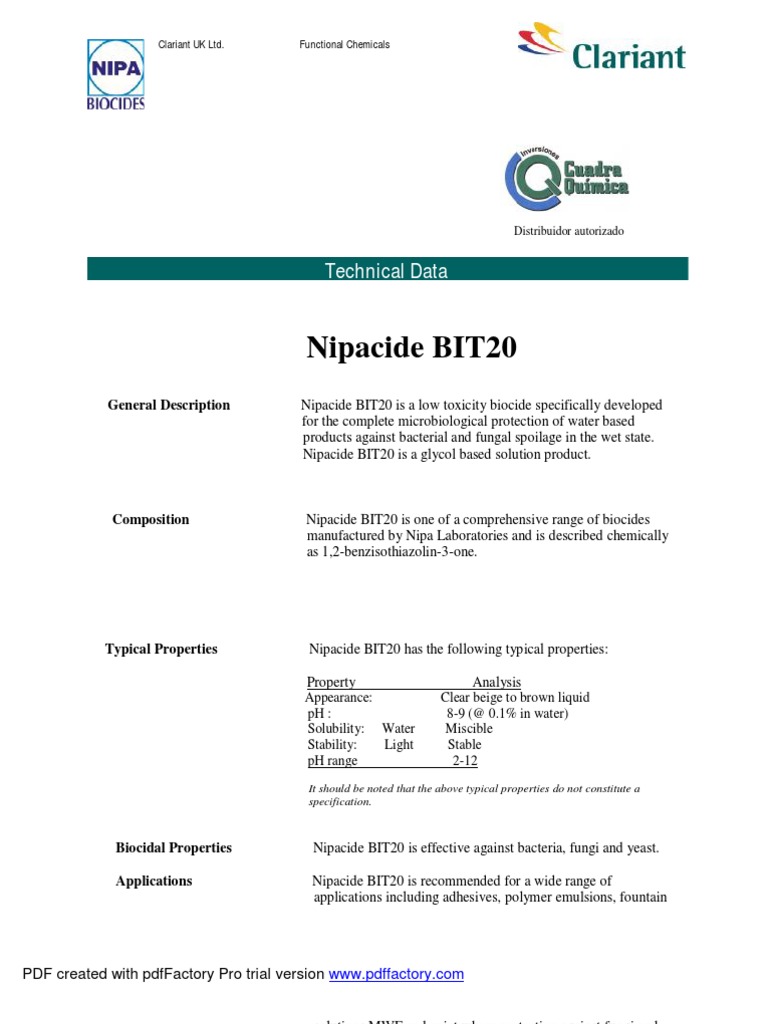 Nipacide BIT 20 | PDF | Fungus | Pseudomonas