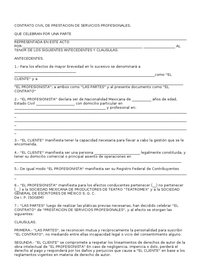 Machote de Contrato de Prestacion de Servicios Profesionales