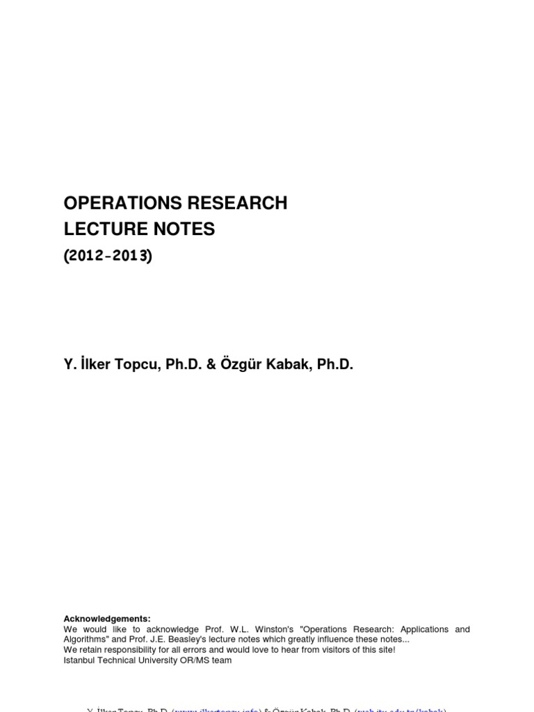 Operations Research Lecture Notes for ITU Students | PDF | Linear ...