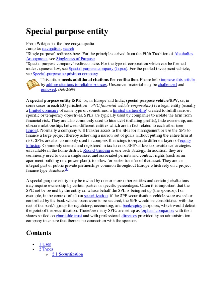 Special Purpose Entity | PDF | Corporations | Financial Economics