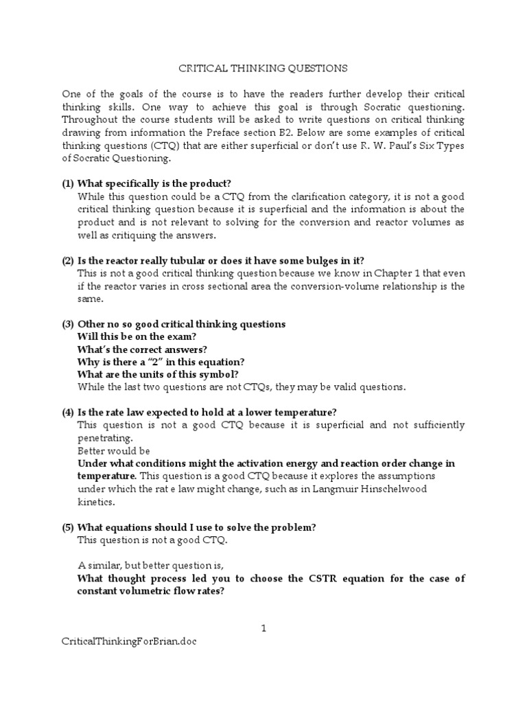 Critical Thinking Questions Examples