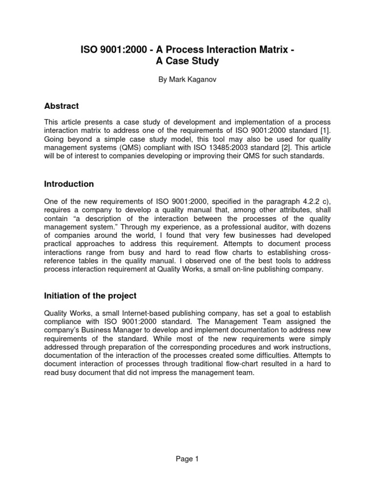 Process Interaction Matrix Article | PDF | Iso 9000 | Quality ...