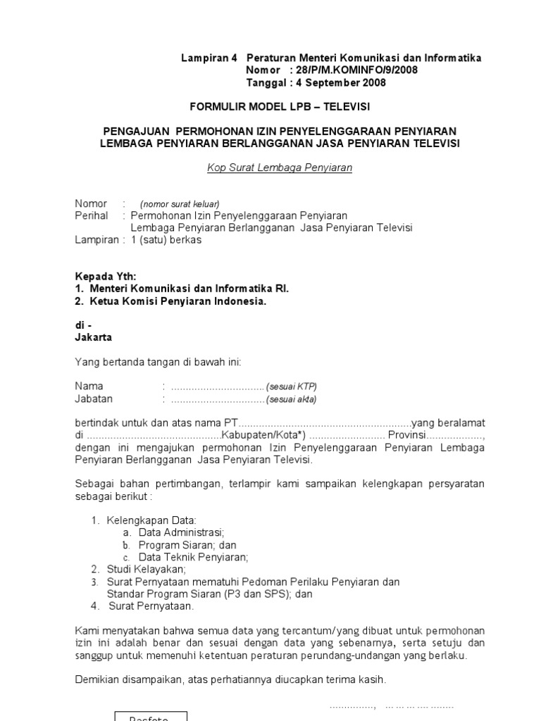Surat Permohonan LPB Televisi | PDF