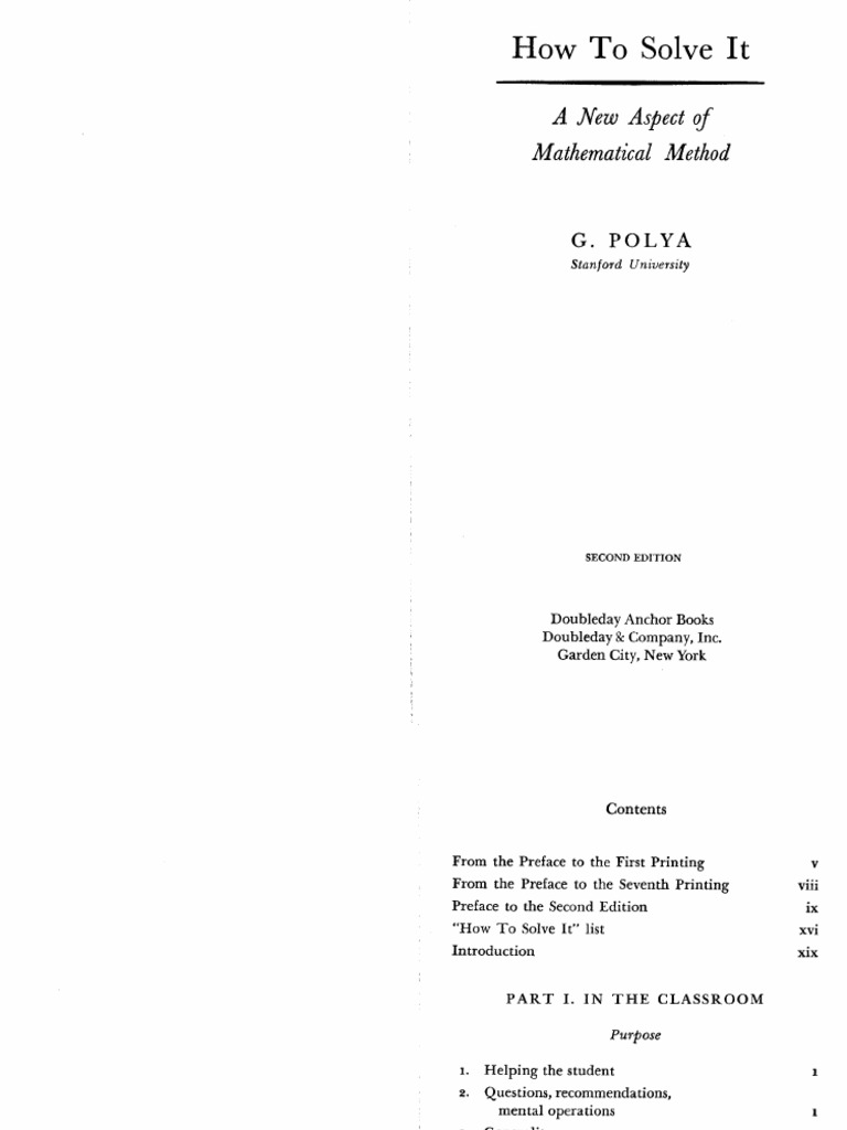 How To Solve It - A New Aspect of Mathematical Method - G Polya | PDF