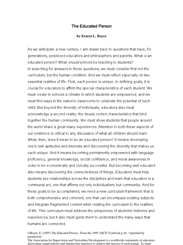 The Educated Person | PDF | Curriculum | Reality