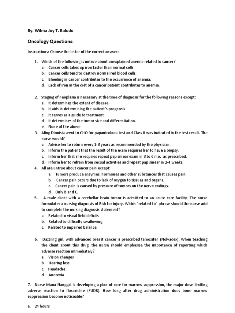 Oncology Questions | Download Free PDF | Brain Tumor | Cancer