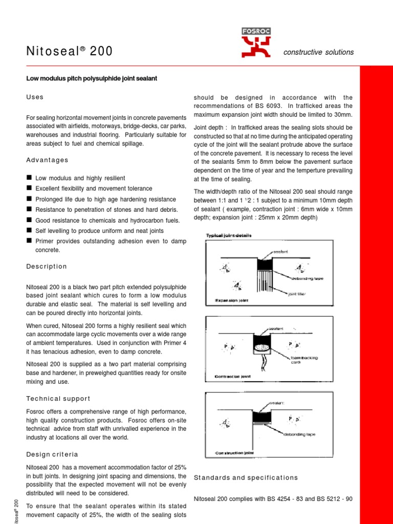 Nitoseal 200 | PDF | Concrete | Road Surface