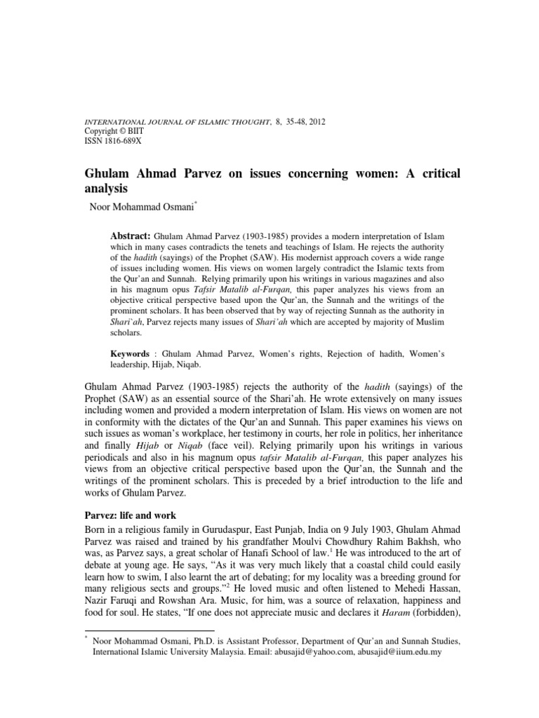 Some Issues Concerning Women and Ghulam Ahmad Parvez | PDF | Hijab | Sharia