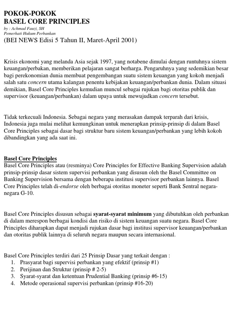 Pokok-Pokok Basel Core Principles | PDF