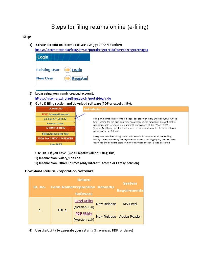 Steps For Filing Returns Online | PDF