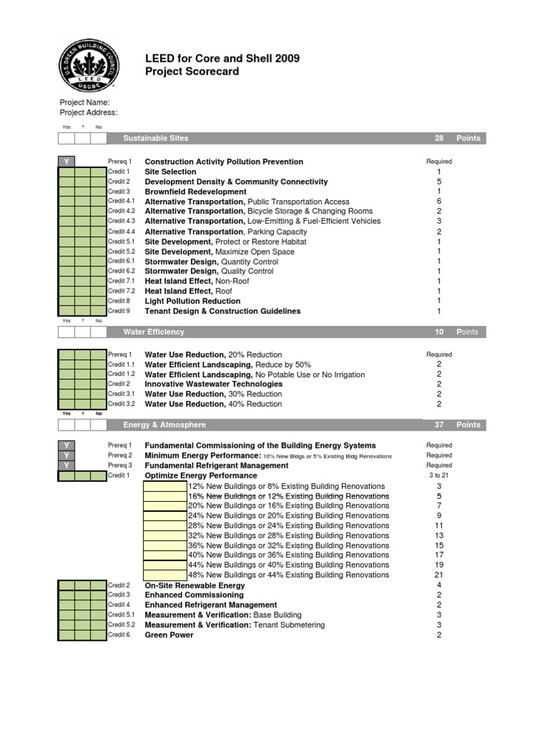 LEED 2009 - Core and Shell Scorecard | Recycling | Waste Management ...