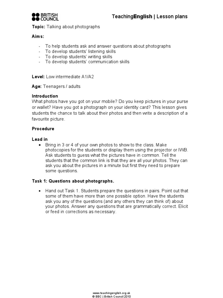 Photographs Lesson Plan | PDF