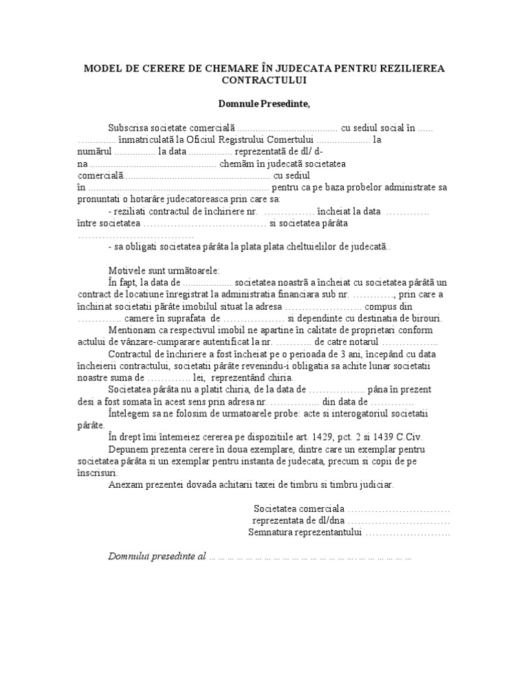 Model Cerere Reziliere Contract | PDF