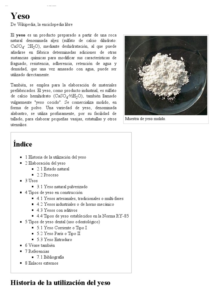 Yeso - Wikipedia, La Enciclopedia Libre | PDF | Yeso | Materiales