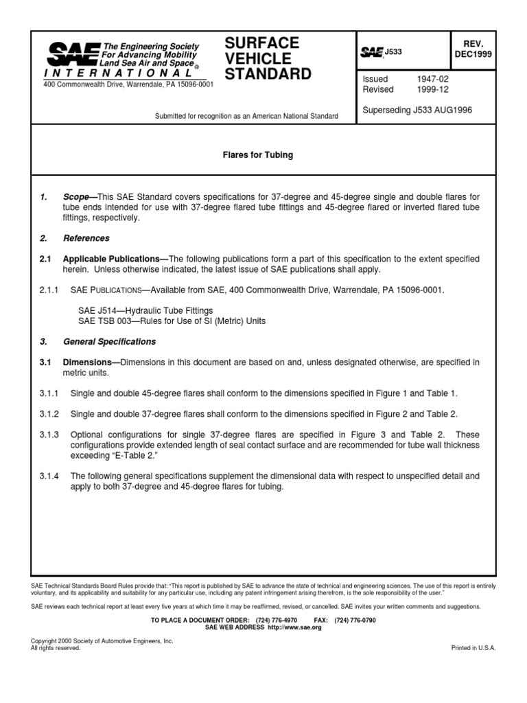 Sae-j533Flare Tube Specifications | International System Of Units ...