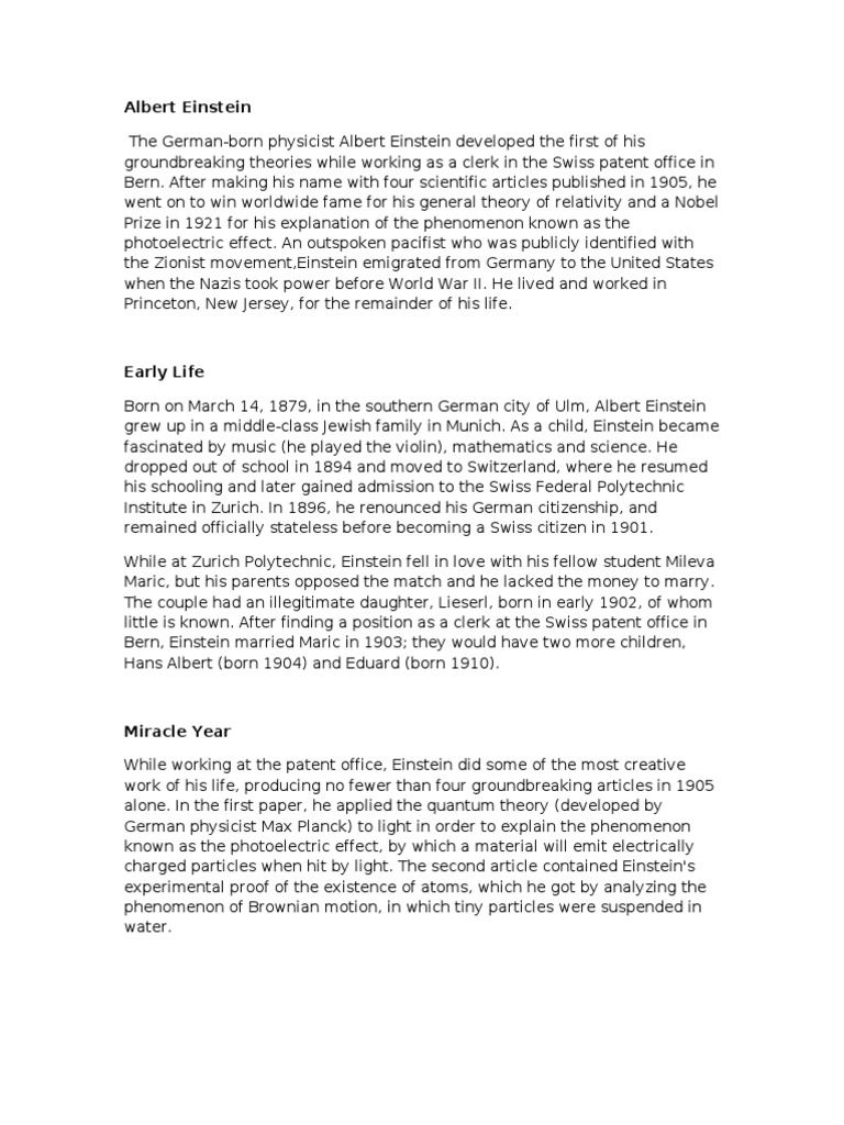 Albert Einstein - Biography | PDF | Albert Einstein | Physics