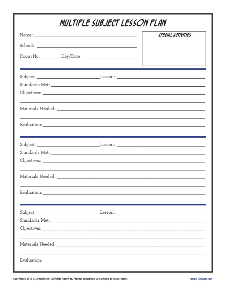 Multiple Subject Lesson Plan: Special Activities | PDF | Business