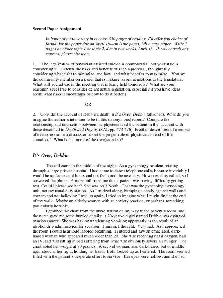 Second Paper Assignment: It's Over, Debbie | PDF | Nursing | Medicine